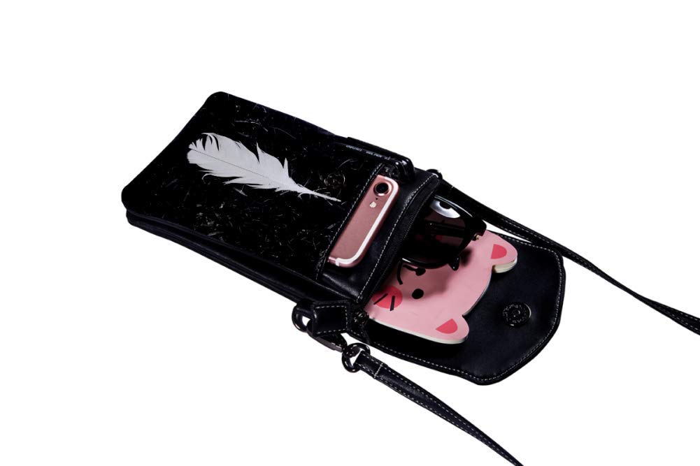MAPOLO Feather Black And White Women Small Crossbody Bag Cell Phone Purse Wallet for Women Girls