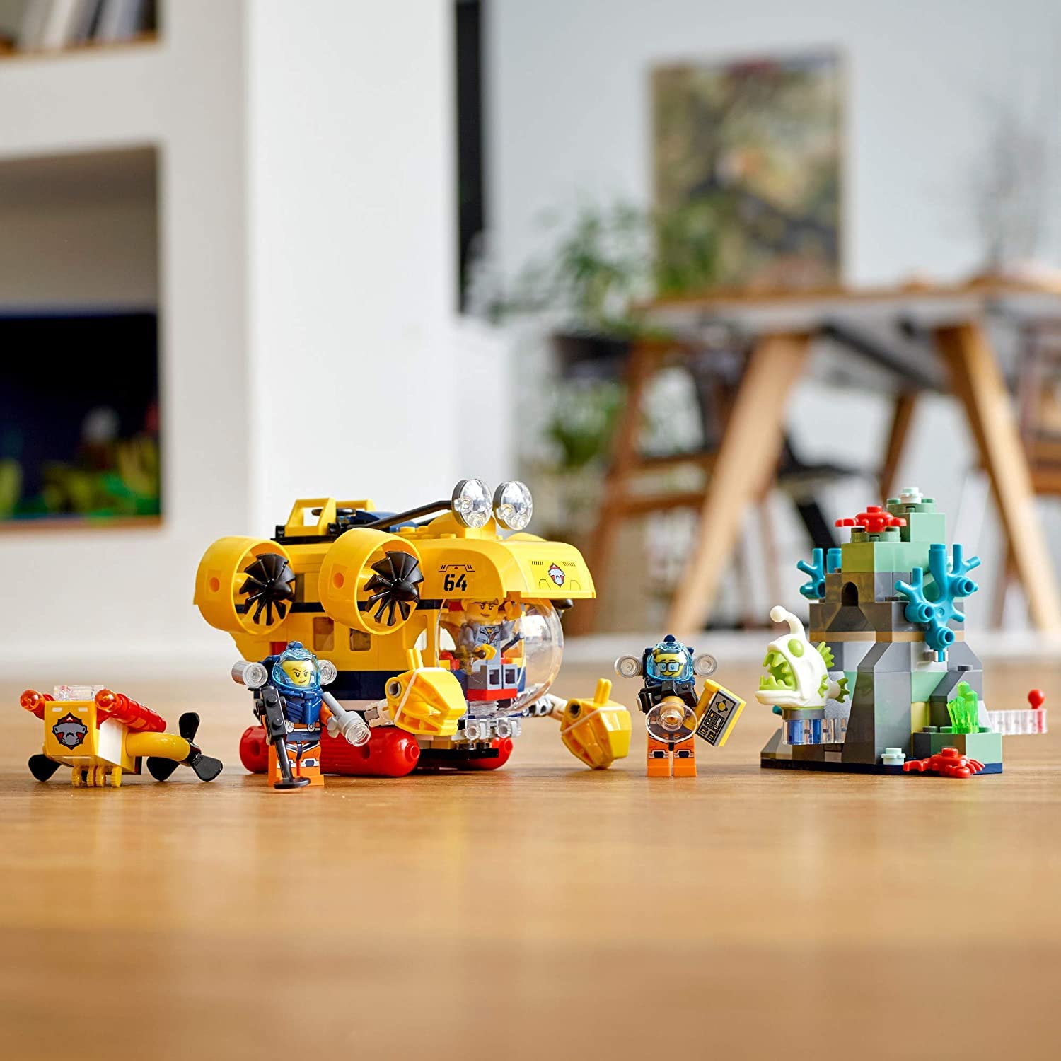 LEGO City Ocean Exploration Submarine 60264, with Submarine, Coral Reef Setting, Underwater Drone, Glow in The Dark Anglerfish Figure and 4 Explorer Minifigures (286 Pieces)