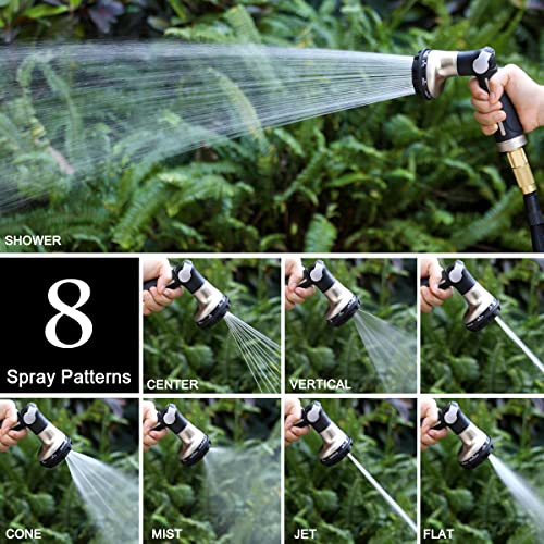 ESOW Garden Hose Nozzle 100% Heavy Duty Metal, Water Hose Sprayer with 8 Watering Patterns, Thumb Control On Off Valve, High Pressure Nozzle Sprayer for Watering Plants, Car and Pet Washing, Black