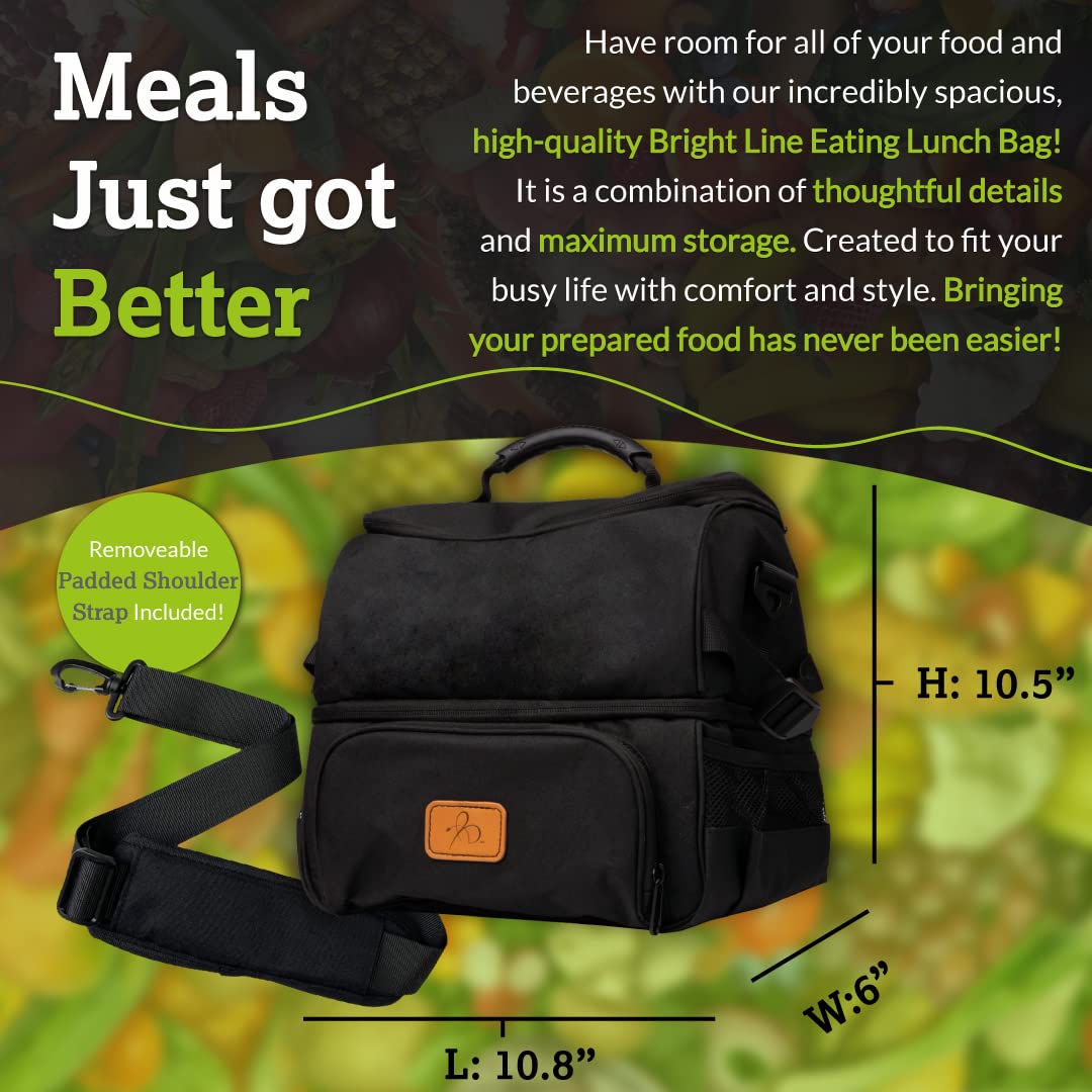 Bright Line Eating 12-Can Insulated Cooler Bag β Black PEVA Foam Lining Lunch Bag β Soft Cooler Bag w/Pockets & Mesh Shoulder Strap β Travel Cooler Bag w/Double-Deck Compartments for Camping & Beach