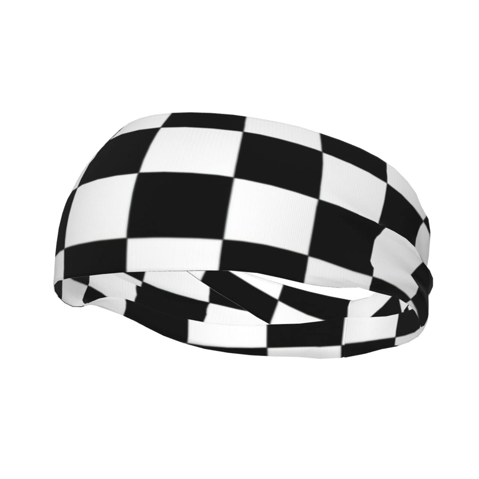 Black White Race Checkered Flag Pattern Fitness Exercise Headband Unisex Yoga Non-Slip Quick-Drying Fitness Headband One Size