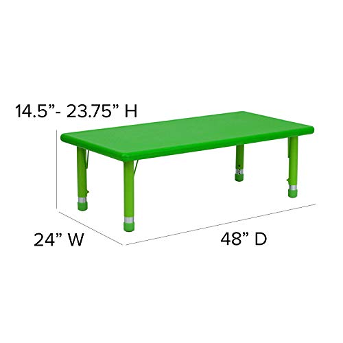 Flash Furniture Rectangular Activity Table Set, 24"W x 48"D x 14.50" - 23.75"H, Green