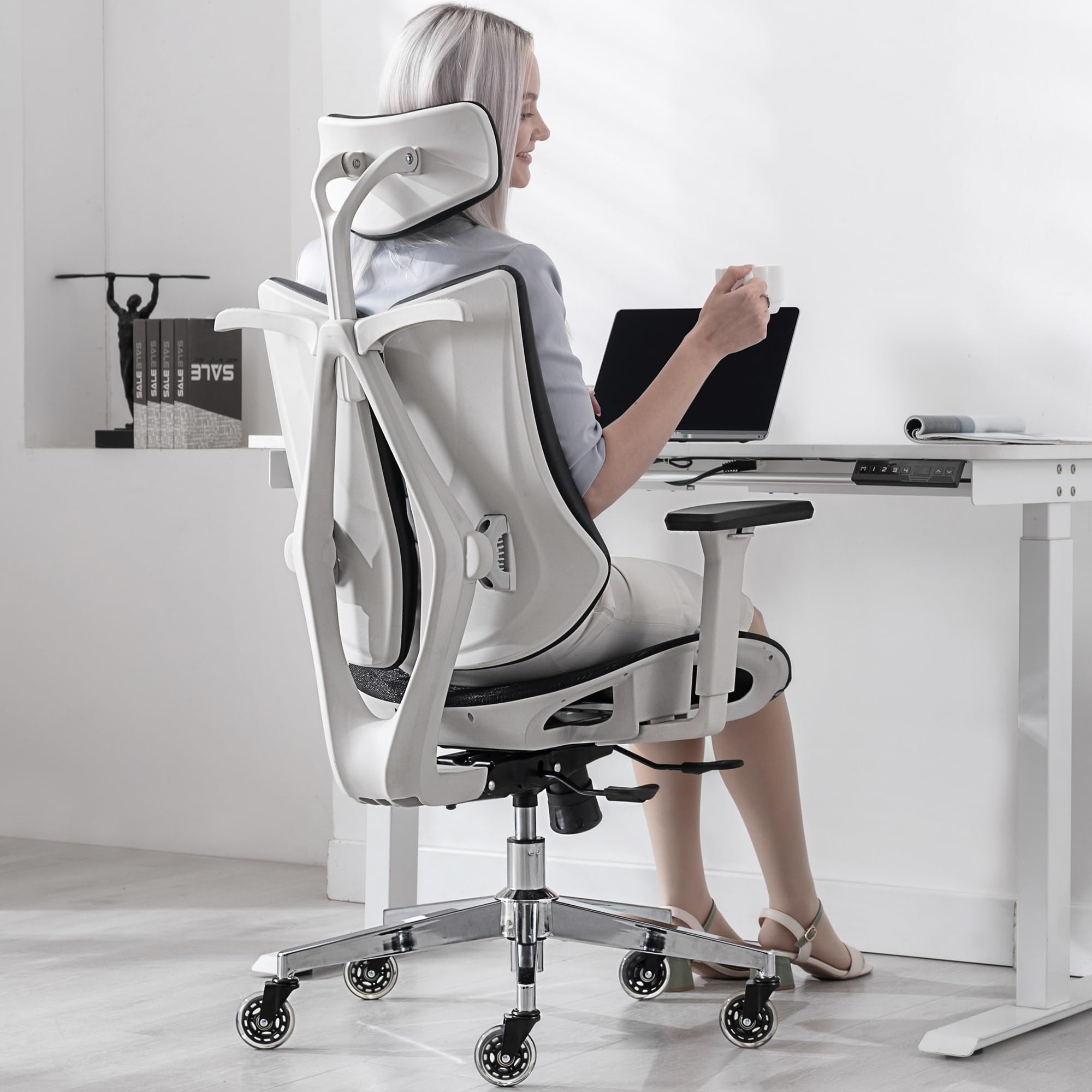 BV Ergonomic Dual Backrests Office Chair, Lumbar Support Office Desk Chair Back Support, Breathable mesh Office Chair 3D Adjustable Armrest(Mesh White)