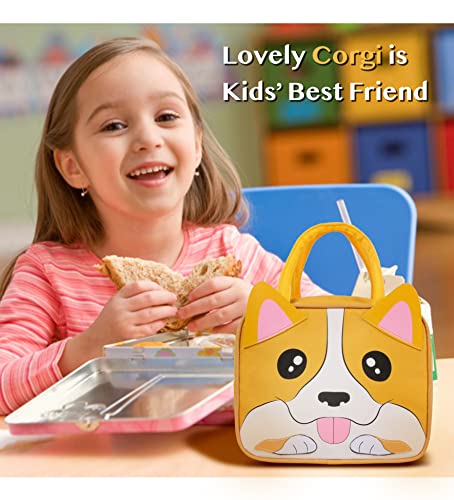 Insulated Lunch Box Bag for Kids, Reusable Durable Lightweight Lunch Bag for Girls Boys, Keep Food Cold/Warm, Corgi Dog
