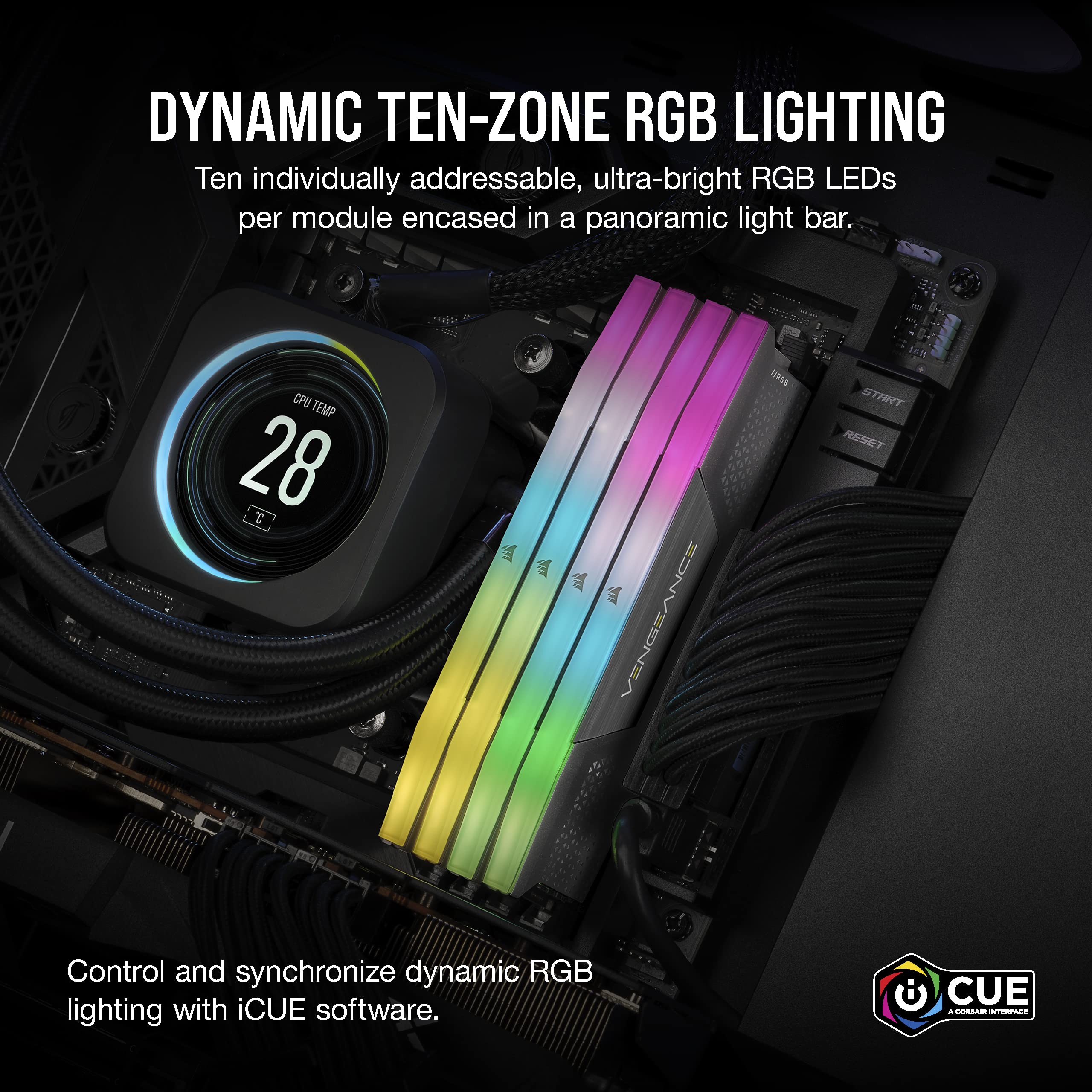 CORSAIR VENGEANCE RGB DDR5 32GB (2x16GB) DDR5 5200MHz CL40 AMD EXPO Intel XMP iCUE Compatible Computer Memory – Gray (CMH32GX5M2B5200Z40K)