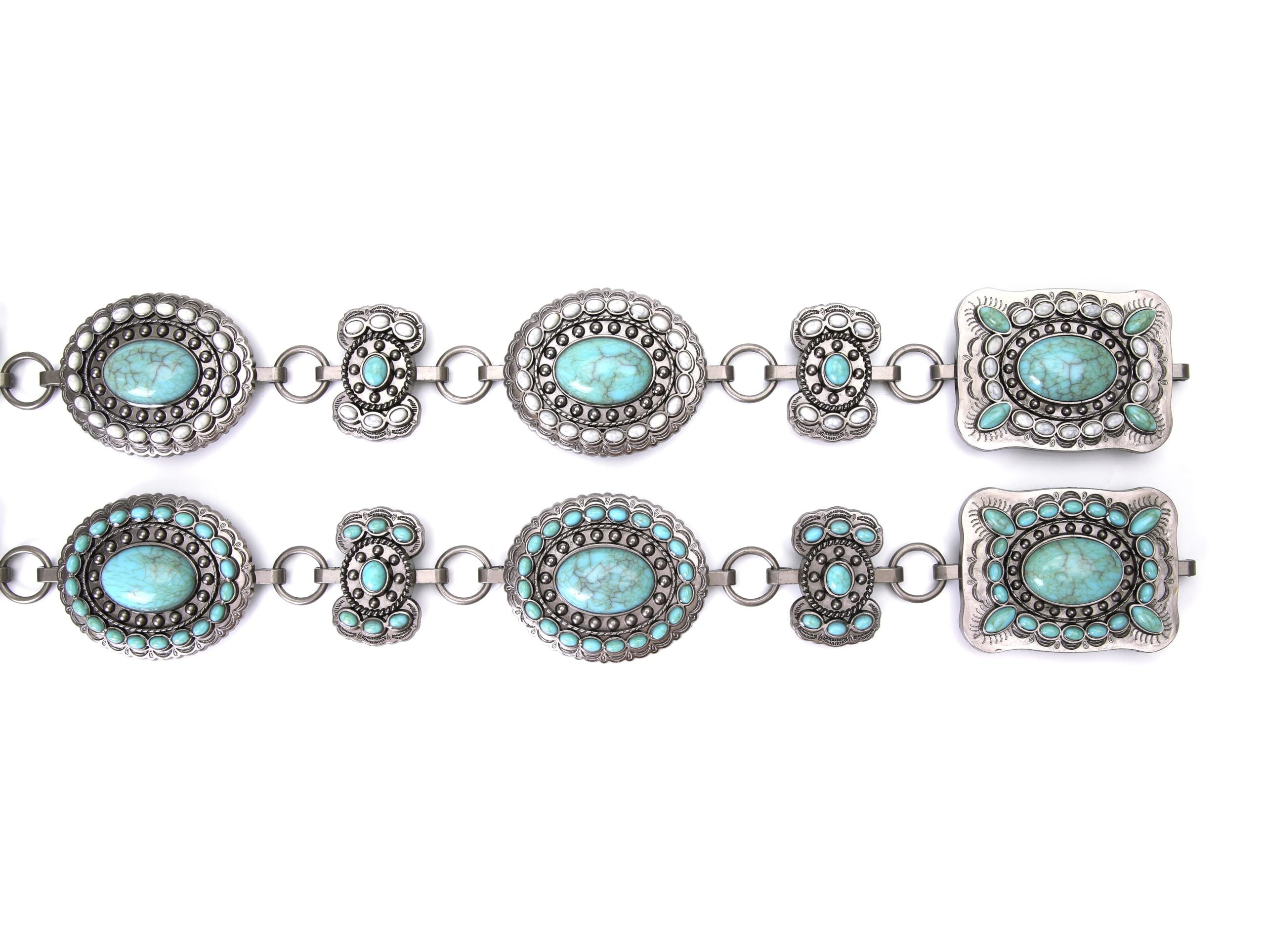 CNBOME Women's Western Cowgirl Concho Turquoise Stone Chain Belt (Jade & White, XLarge)