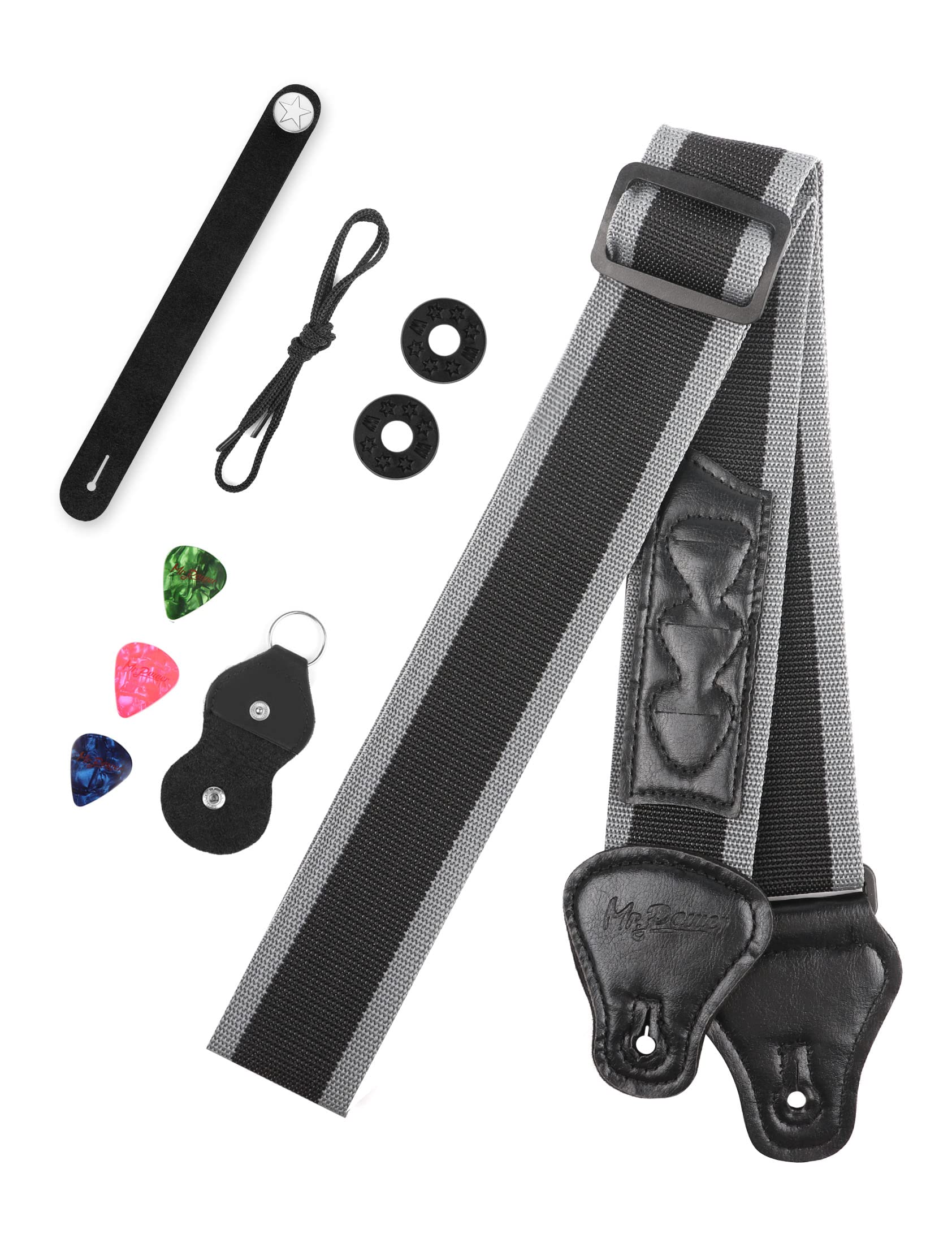 Mr.Power Guitar Strap 36.6in - 65in with 3 Pick Holders for Electric/Acoustic (Nylon Strap with Accessories)