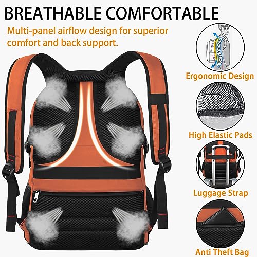 Extra Large 50L Travel Laptop Backpack, Computer bag Backbag with USB Charging Port, TSA Friendly Durable Big RFID Heavy Duty Business Tech Backpack Fits 17 Inch Laptops for Men Women, Orange