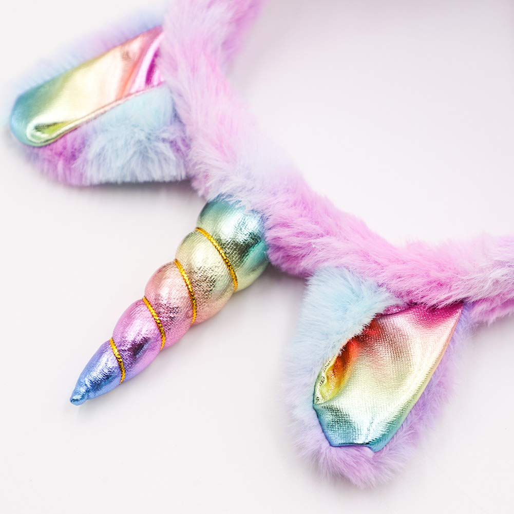 BUTITNOW Cute Rainbow Unicorn Earmuffs for Women Kids Girls, Foldable Warm Soft Plush Comfortable Outdoor Winter Ear Warmers