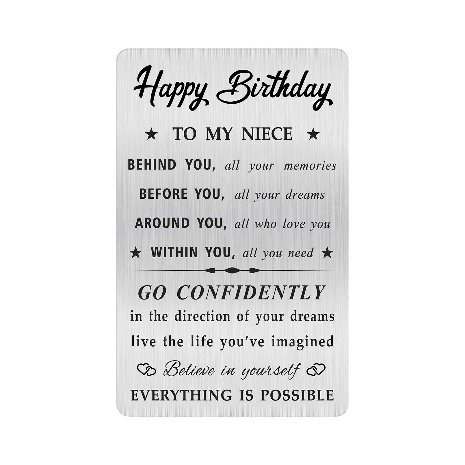 MOQIYXL Niece Birthday Card, Happy Birthday Niece Gifts Ideas, Small Engraved Wallet Card