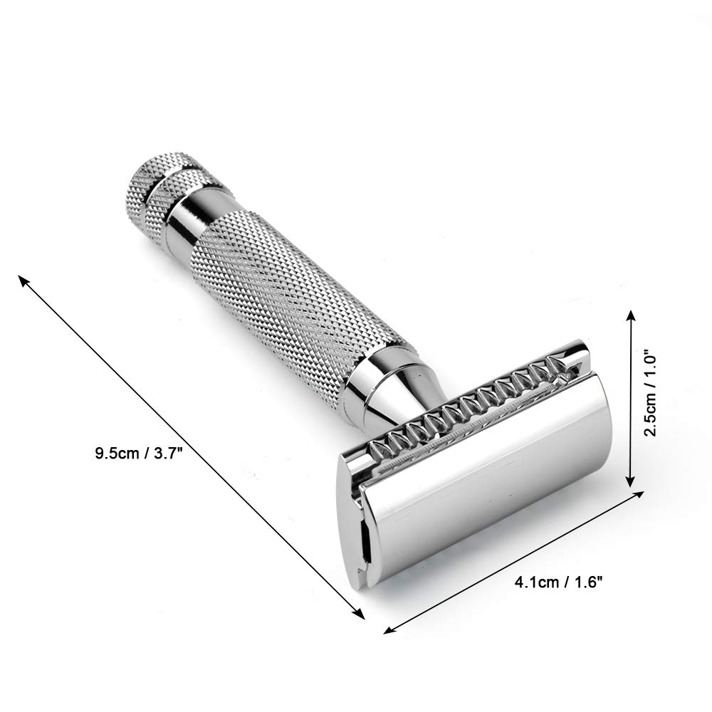 CHARMMAN Classic 3-piece Double Edge Safety Shaving Razor, 1 Razor + 10 pcs Super Stainless Blades + Luxurious Packaging