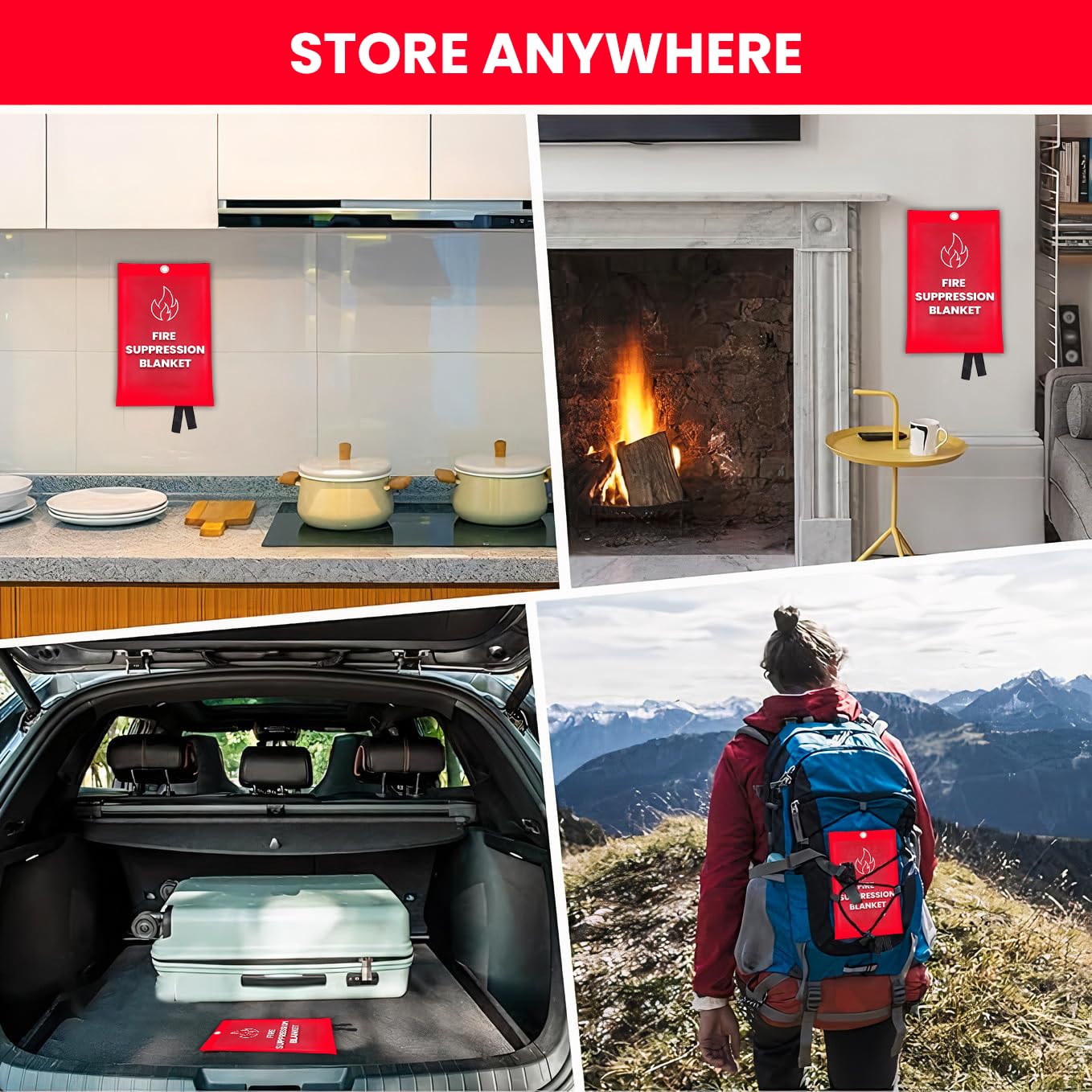 Emergency Fire Blanket | 2 Pack- Fire Blankets Emergency for Home and Kitchen | Flame Retardant Fiberglass for Effective Fire Suppression | Ideal for Kitchen, Car & Camping(40"x40")