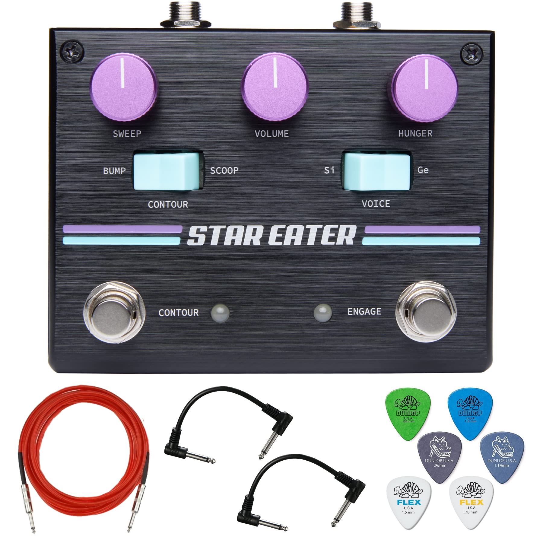 Briskdrop Pigtronix Star Eater Analog Fuzz Pedal - Bundle with Instrument Cable, 2 Patch Cables, and 6 Dunlop Picks