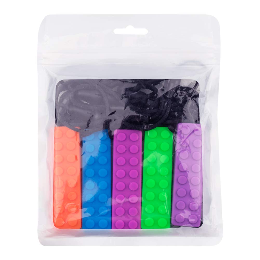 BUDDE 5PCS Chew Necklace,chewies for Kids;Sensory Chew Necklace with Teething, ADHD, Autism, Biting Needs, Oral Motor Chewy Teether, Silicone Necklace Made from Food Grade Silicone Safety,