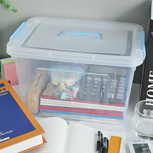 Hespama 12 Quart&6 Quart Storage Bin, Plastic Latching Box/Container with Clear Lid, Blue Handle and Latches