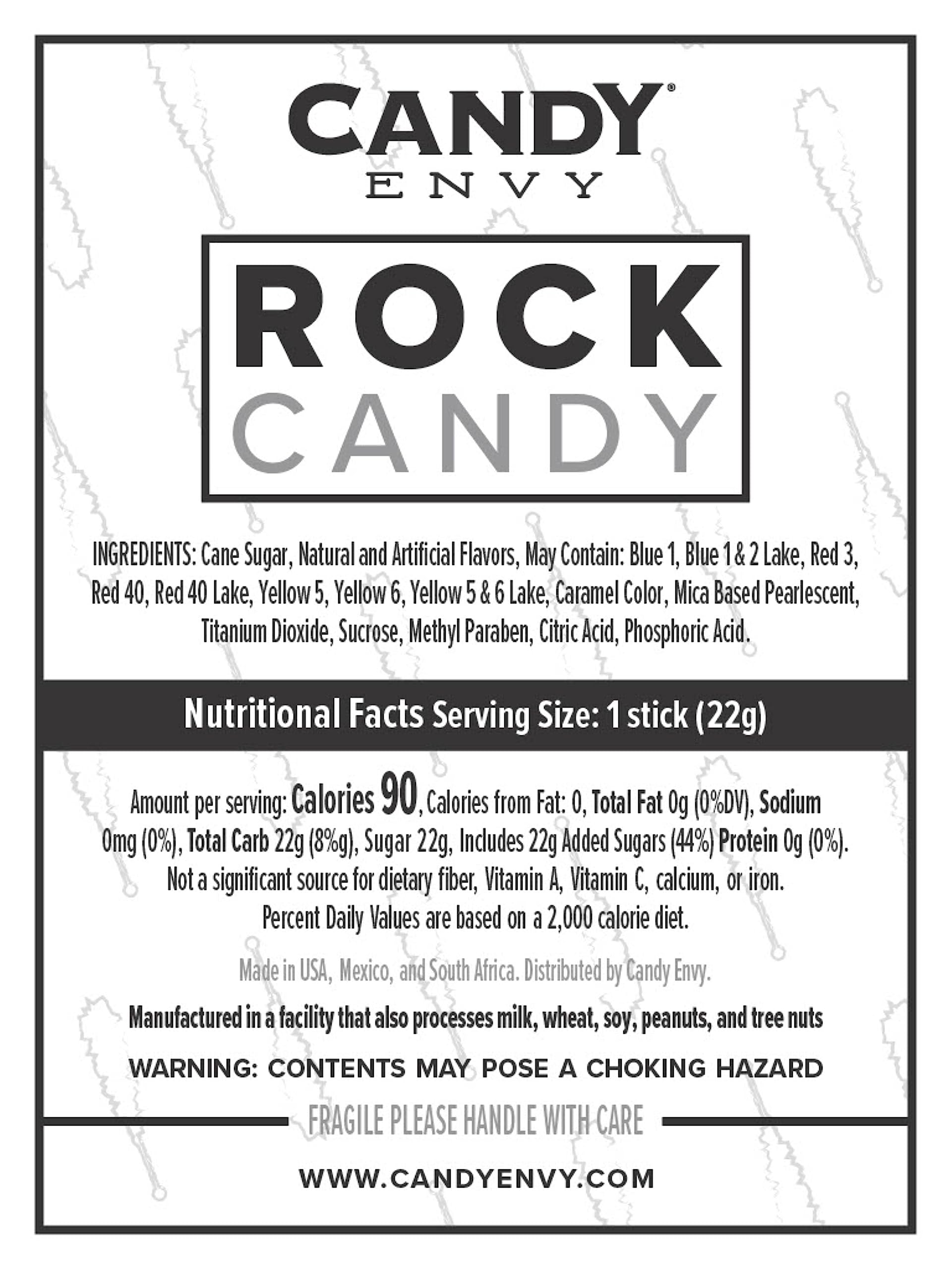 Candy Envy - Light Blue Rock Candy Sugar Sticks - Cotton Candy Flavored - 12 Indiv. Wrapped