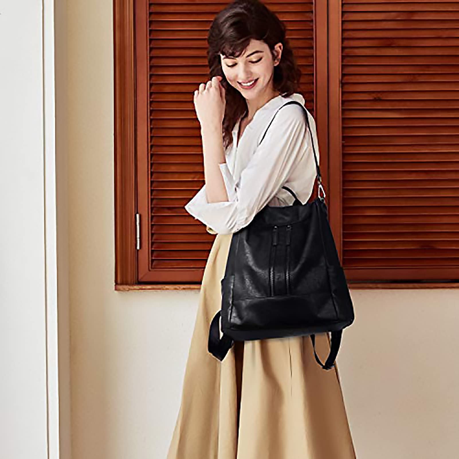 BROMEN Backpack Purse Leathe Backpack for Women Anti-theft Bookbag Purse Fashion Shoulder Handbag Backpack Women Black
