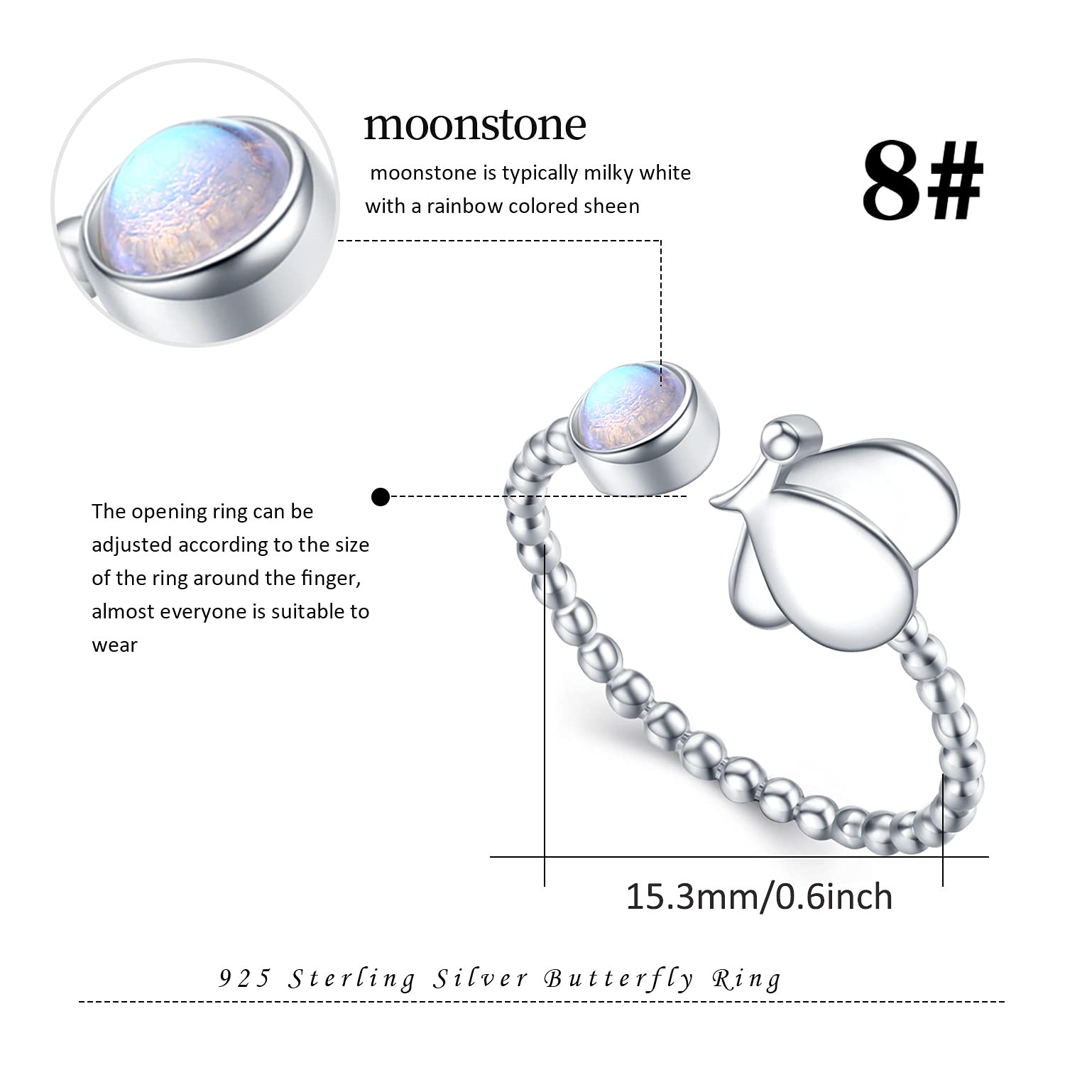 Butterfly Open Rings for Women Adjustable Open Ring 925 Sterling Silver Jewelry Gifts for Wife