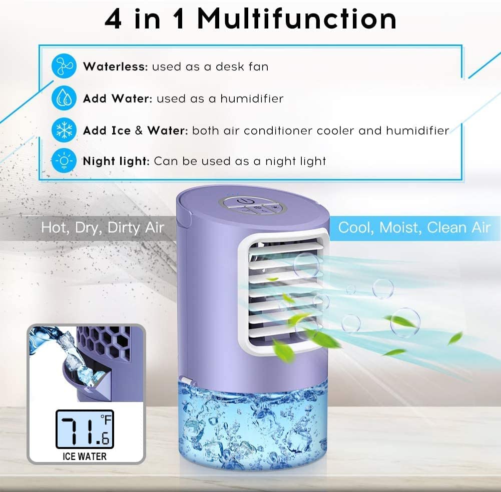 Personal Air Cooler, Portable Air Conditioner Fan, Small Space Evaporative Air Cooler with Timing, 3 Speeds Quiet Humidifier Misting Fan, Desktop Cooling Fan for Room, Home, Office, Dorm