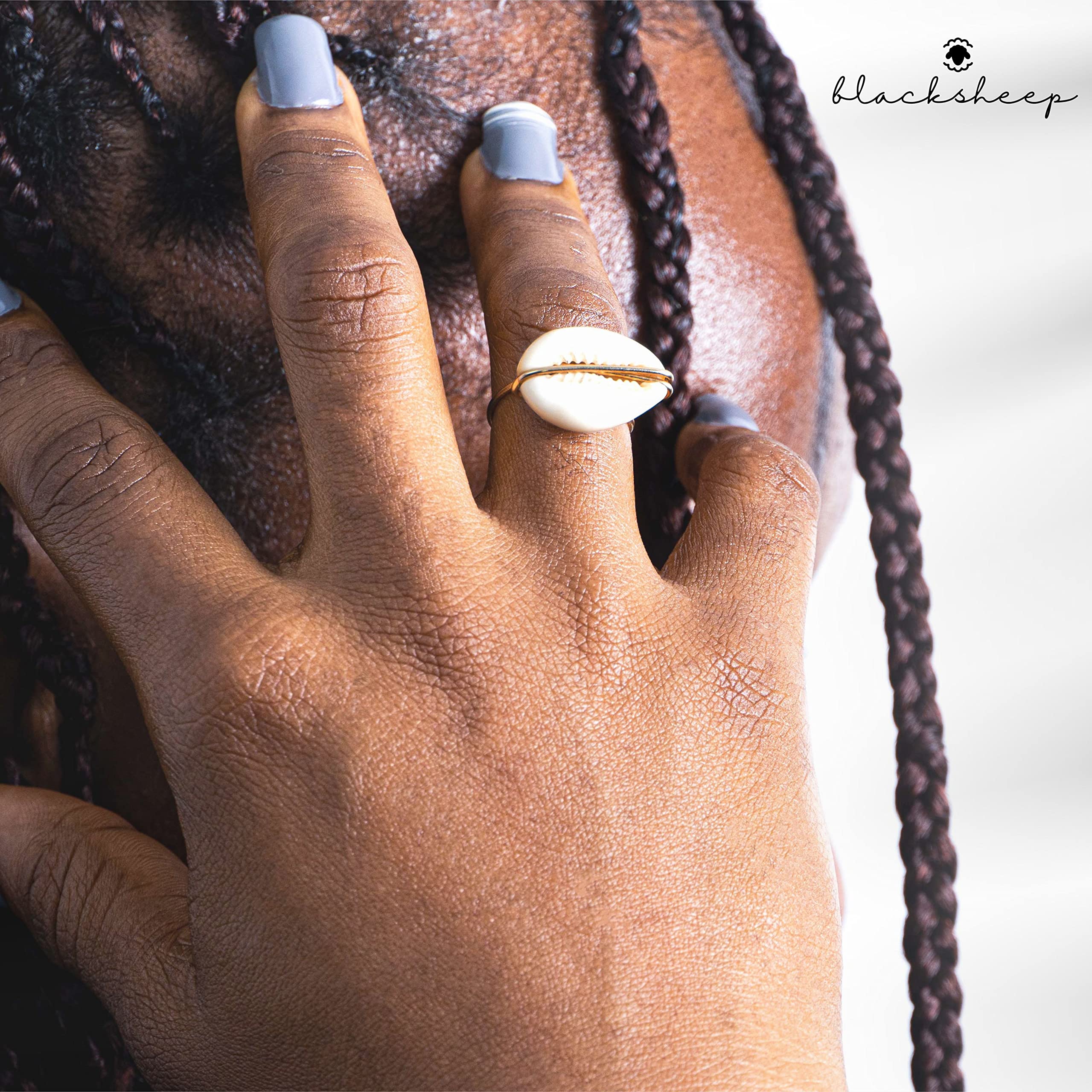 Blacksheep Pure Gold Cowrie Ring Size 8 | Genuine Ocean Seashell Cauri Jewelry for Women & Men | Natural Summer Beach Puka Shell Handmade Fitted Knuckle Band