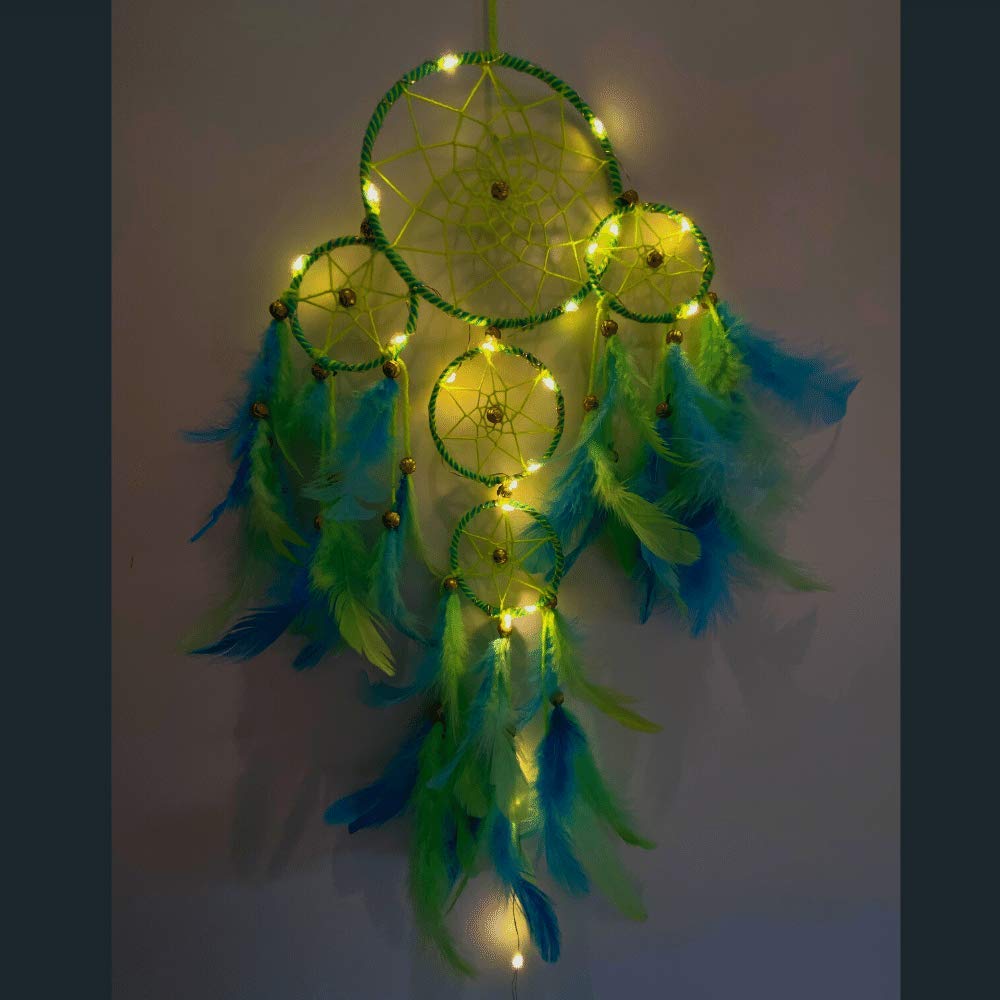 Rooh Dream Catcher ~ Neon 4 Tier with Pretty Lights ~ Handmade Hangings for Positivity (Can be Used as Home DƩcor Accents, Wall Hangings, Garden, Car, Outdoor, Bedroom, Windchime)