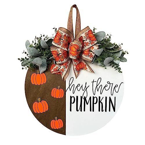 Hey There Pumpkin Welcome Hanging Sign Front Door Decor Fall Decorative Wooden Welcome Sign Rustic Porch Decoration for Home Office Garden Farmhouse 12 Inch