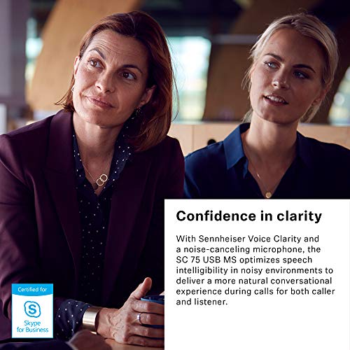 Sennheiser SC 75 USB MS (507086) - Double-Sided Business Headset | For Skype for Business, with Mobile Phone, Tablet, Softphone, and PC | HD Sound & Noise-Cancelling Microphone (Black)