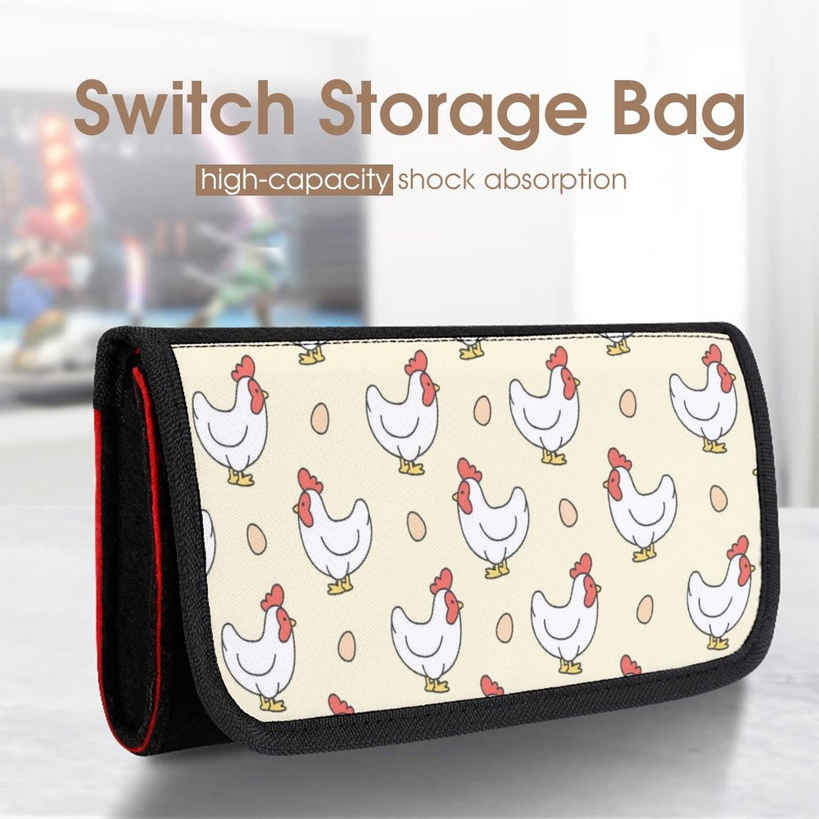 Chicken and Egg Carrying Bag Compatible with Switch Protective Case Slim Felt Pouch with 5 Game Cartridges Holders