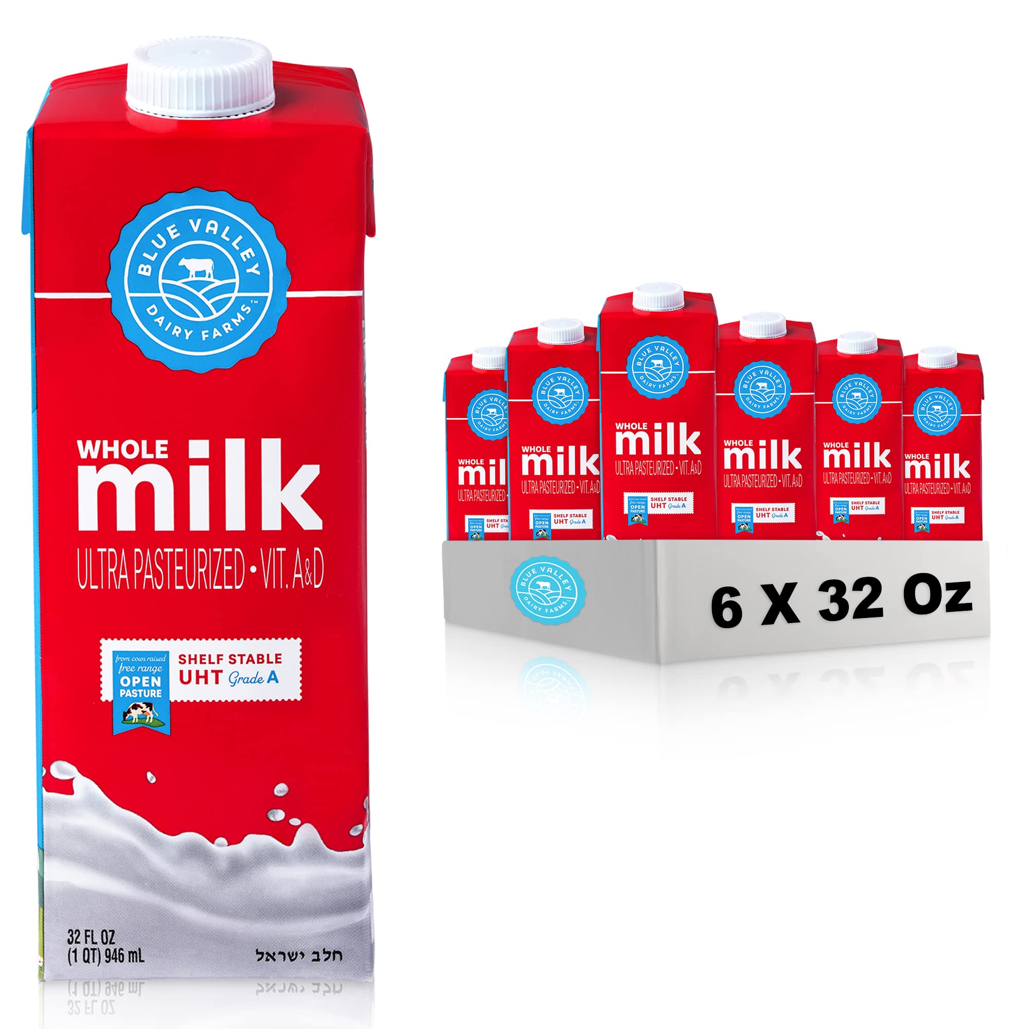 Blue Valley Whole Milk, Open Pasture, Shelf Stable, Cholov Yisroel (32oz)