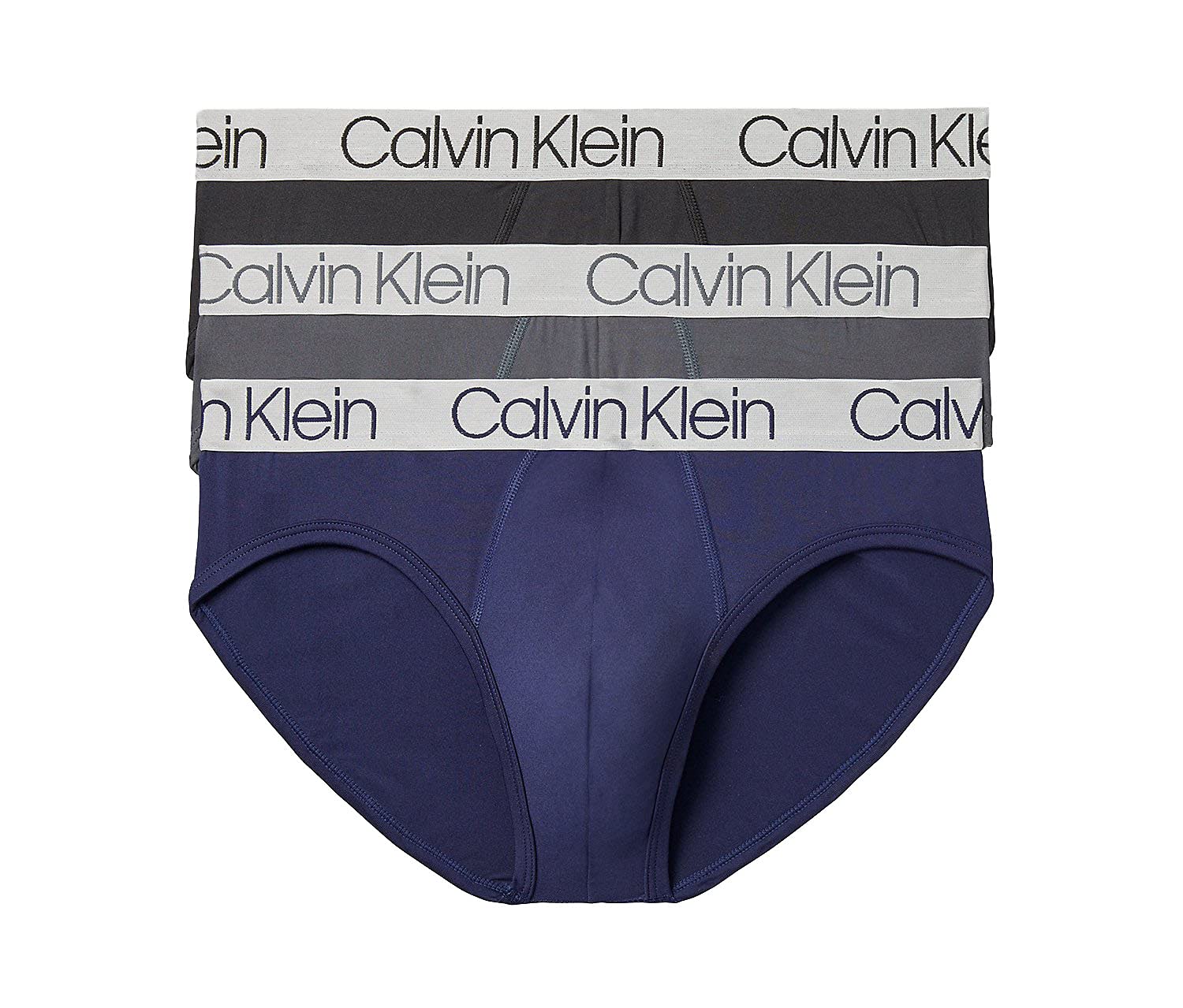 Calvin Klein Men`s Microfiber Hip Briefs Pack of 3 (Obsidian(NP2211-905)/Grey, l)