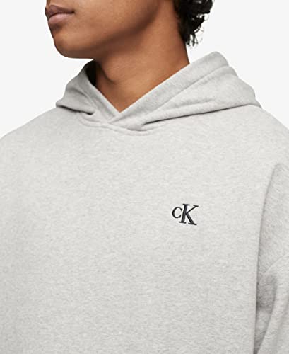 Calvin Klein Men's Relaxed Fit Monogram Logo Fleece Hoodie, Heroic Grey Heather, XX-Large
