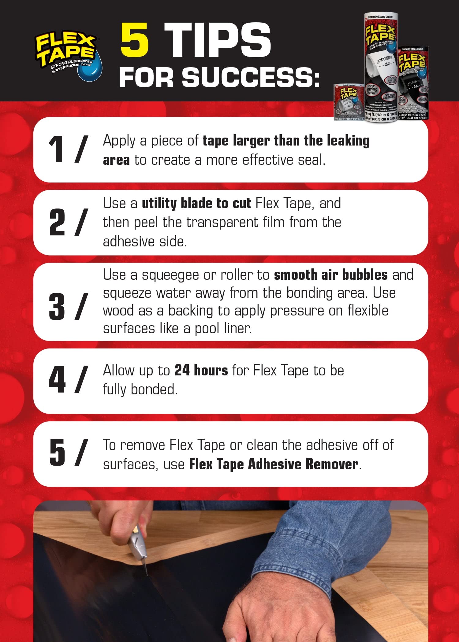 Flex Tape, MAX, 8 in x 25 ft, White, Original Thick Flexible Rubberized Waterproof Tape - Seal and Patch Leaks, Works Underwater, Indoor Outdoor Projects - Home RV Roof Plumbing and Pool Repairs