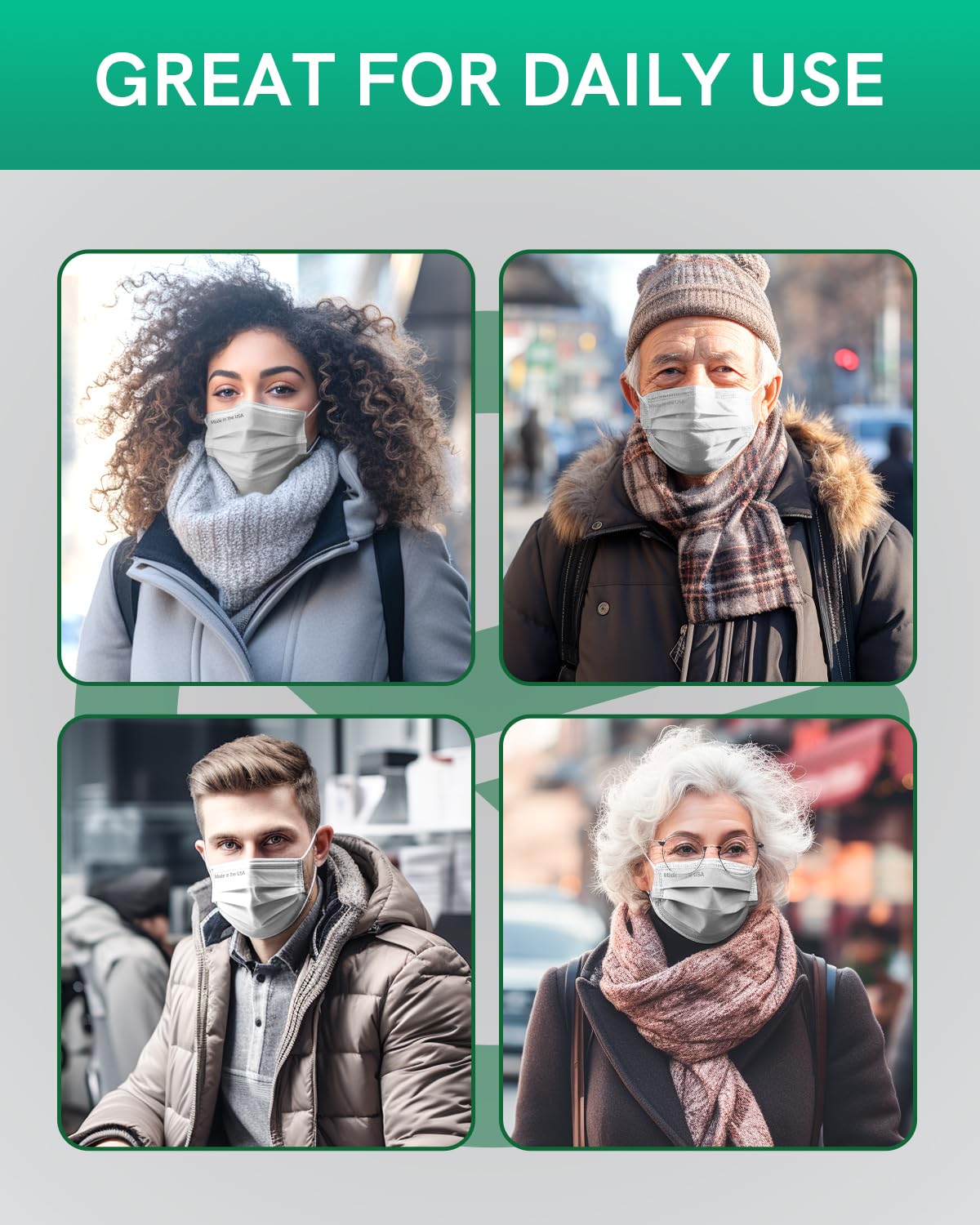 EG EcoGuard Face Masks Made in USA - Multicolor Disposable Mask for Adults Community - 4 Ply ASTM Level 3 with Elastic Earloop & Adjustable Nose Wire Breathable - FSA & HSA Eligible - 5 Color 50 Count