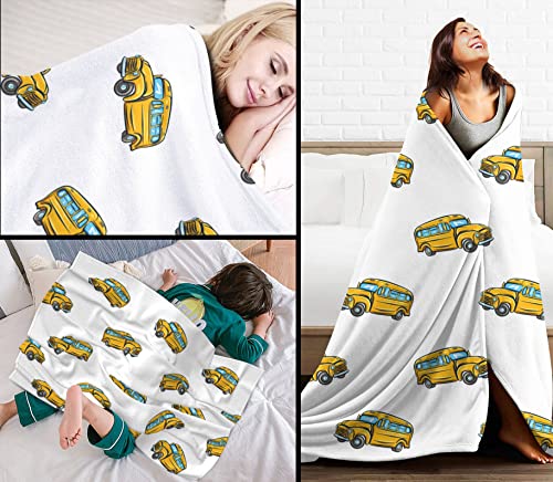 Fluffy Flannel Throw Blanket, School Bus Decorative Blanket, Soft Plush Blanket, Warm Cozy Fleece Blanket Throw, Breathable Blanket Throw for Couch Bed Sofa Home Decor 50"x60"