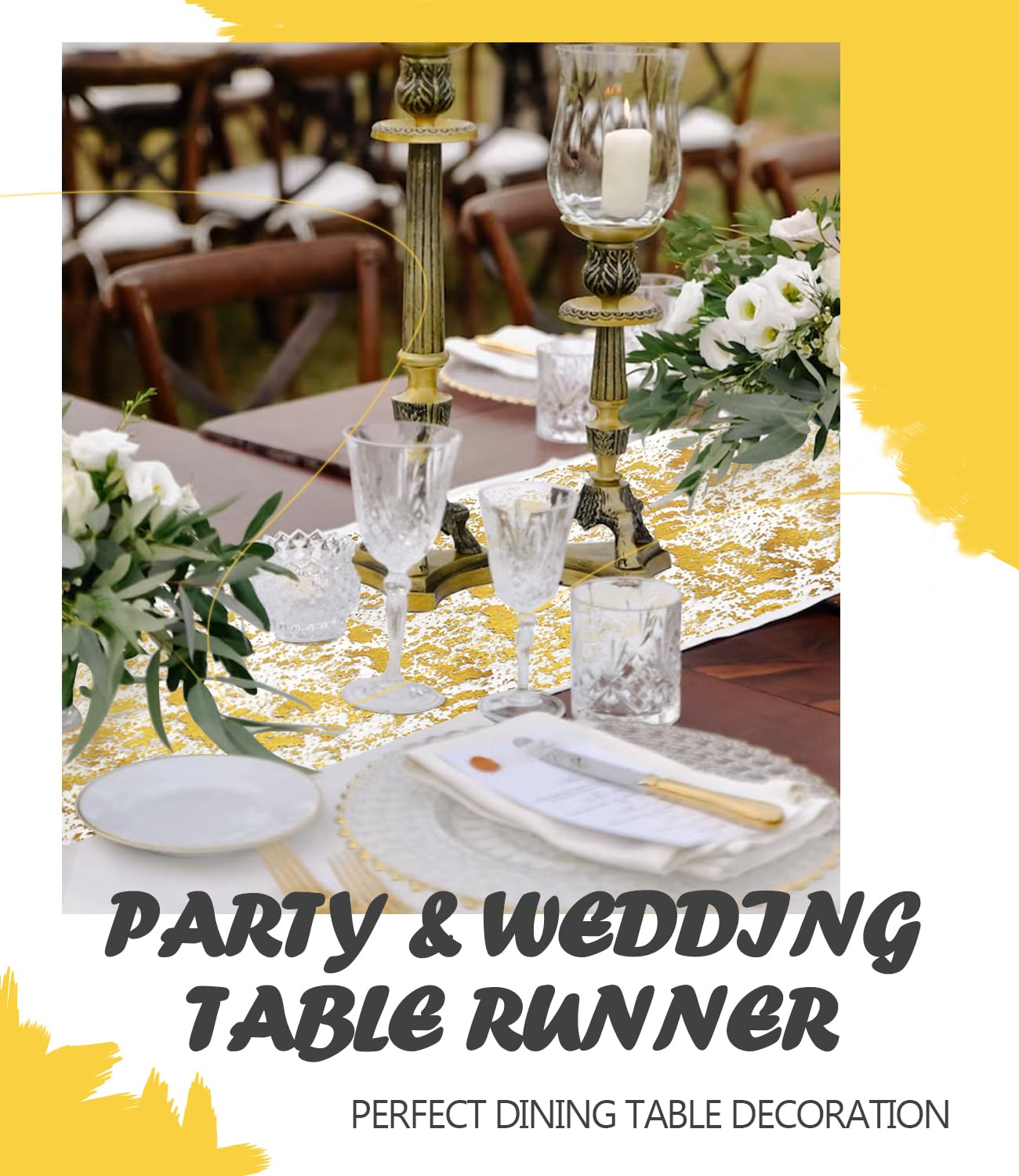 Gold Table Runner roll 11" x 118" 2 pcs - Gold Glitter Foil Metallic Thin Disordered Mesh Fabric Table Decoration for Christmas Party Birthday Wedding Home Decor