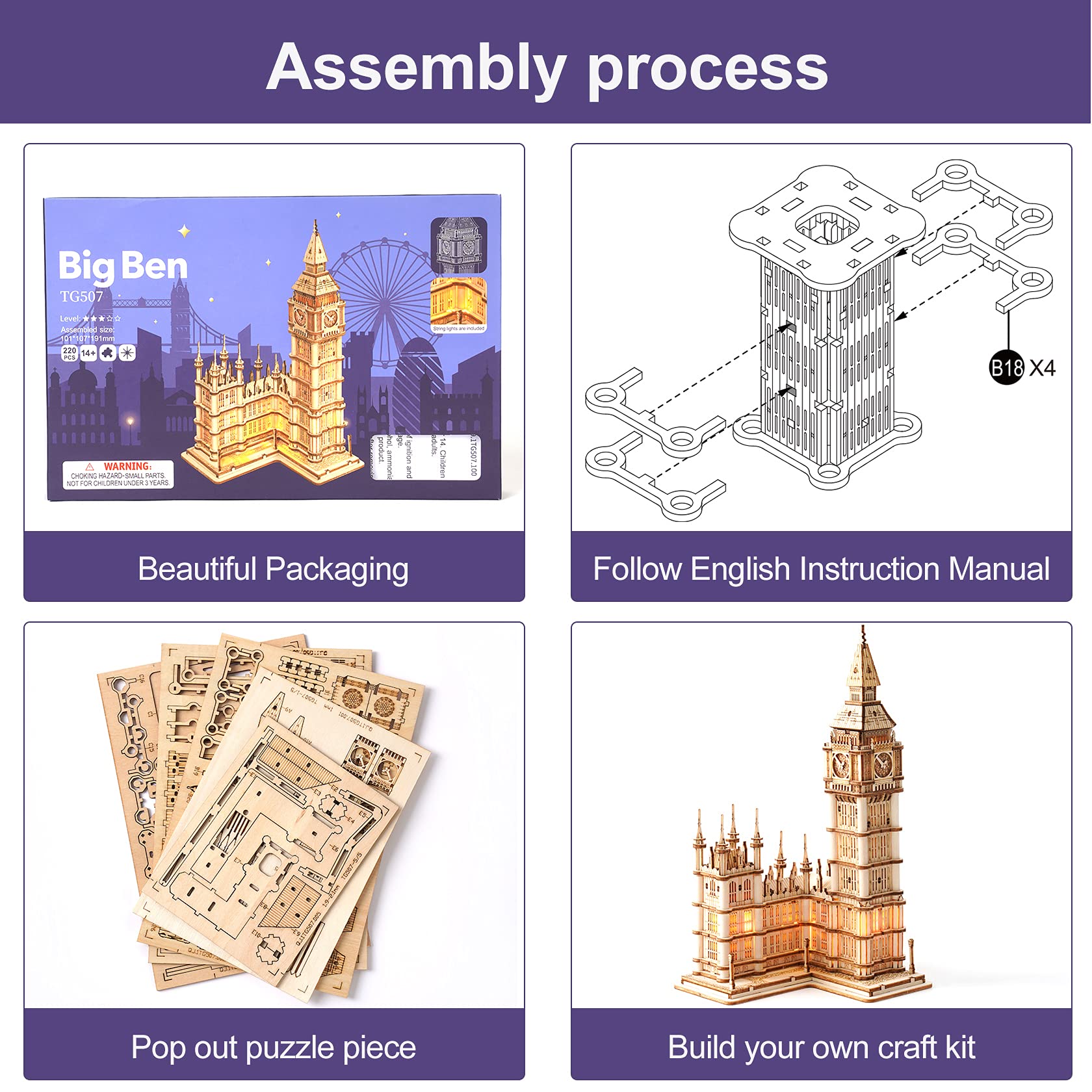 Rowood 3D Puzzles for Adults Wooden Model Kit Adult Craft Kit Gifts for Teens Age 14+ Big Ben