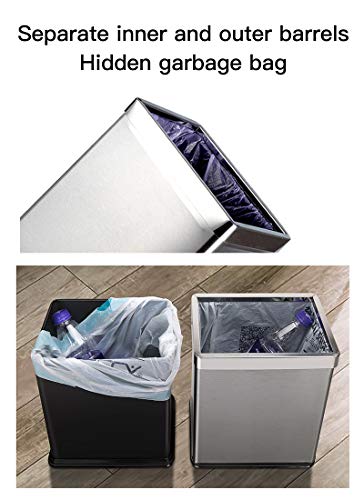 Huaqinglian 2.6gallon Small Metal Office Trash Can,Slim Garbage Can,Bathroom Wastebasket Dust Bin for Kitchen,Living Room,Bedroom…(Stainess Steel)