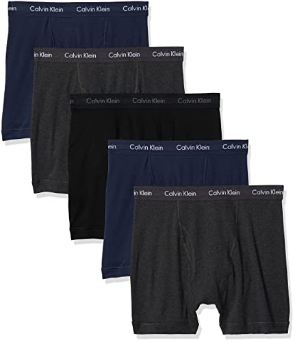 Calvin Klein Men's Cotton Classics 5-Pack Boxer Brief, Black W/Natural Gray, Grey Heather, White, Night Sky, Ponderosa Pine, Large