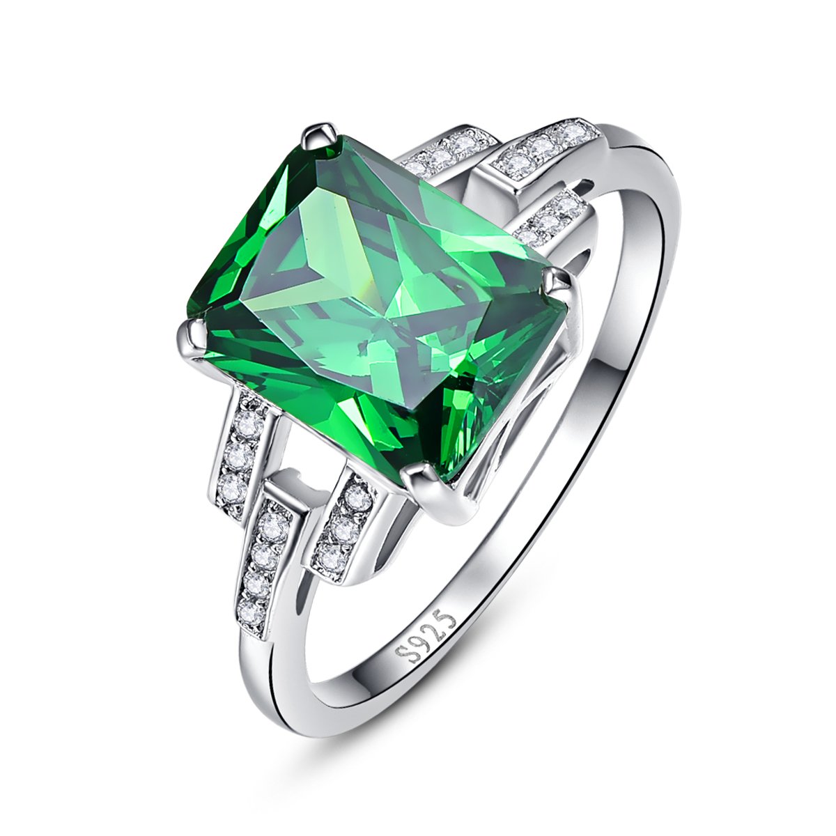 BONLAVIE 2.5ct Women's Created Emerald Rings May Birthstone Ring 925 Sterling Silver Ring Wedding Ring Anniversary Emerald Solitaire Engagement Ring Size 8