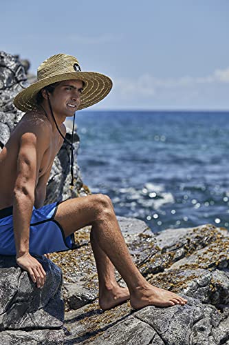 Hurley Men's Straw Hat - Weekender Medium Brim Natural Straw Sun Hat with Chin Strap, Khaki