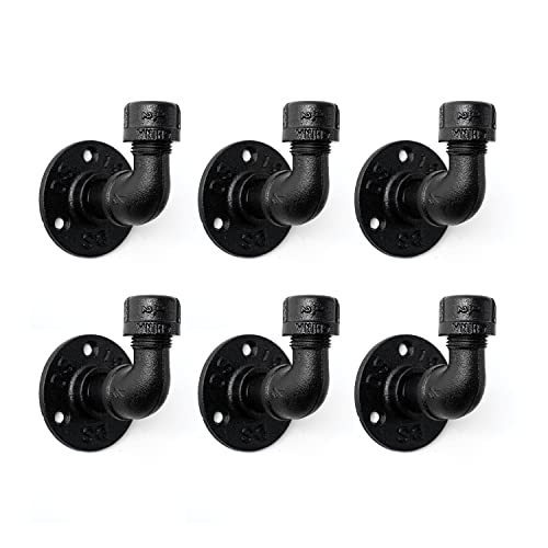 Home TZH Bathroom Towel Hooks for Hanging 3 Pack Vintage Industrial Pipe Towel Holder Black Wall Mounted Heavy Duty Hook Decorative for Farmhouse Bathroom Kitchen (6, Black)