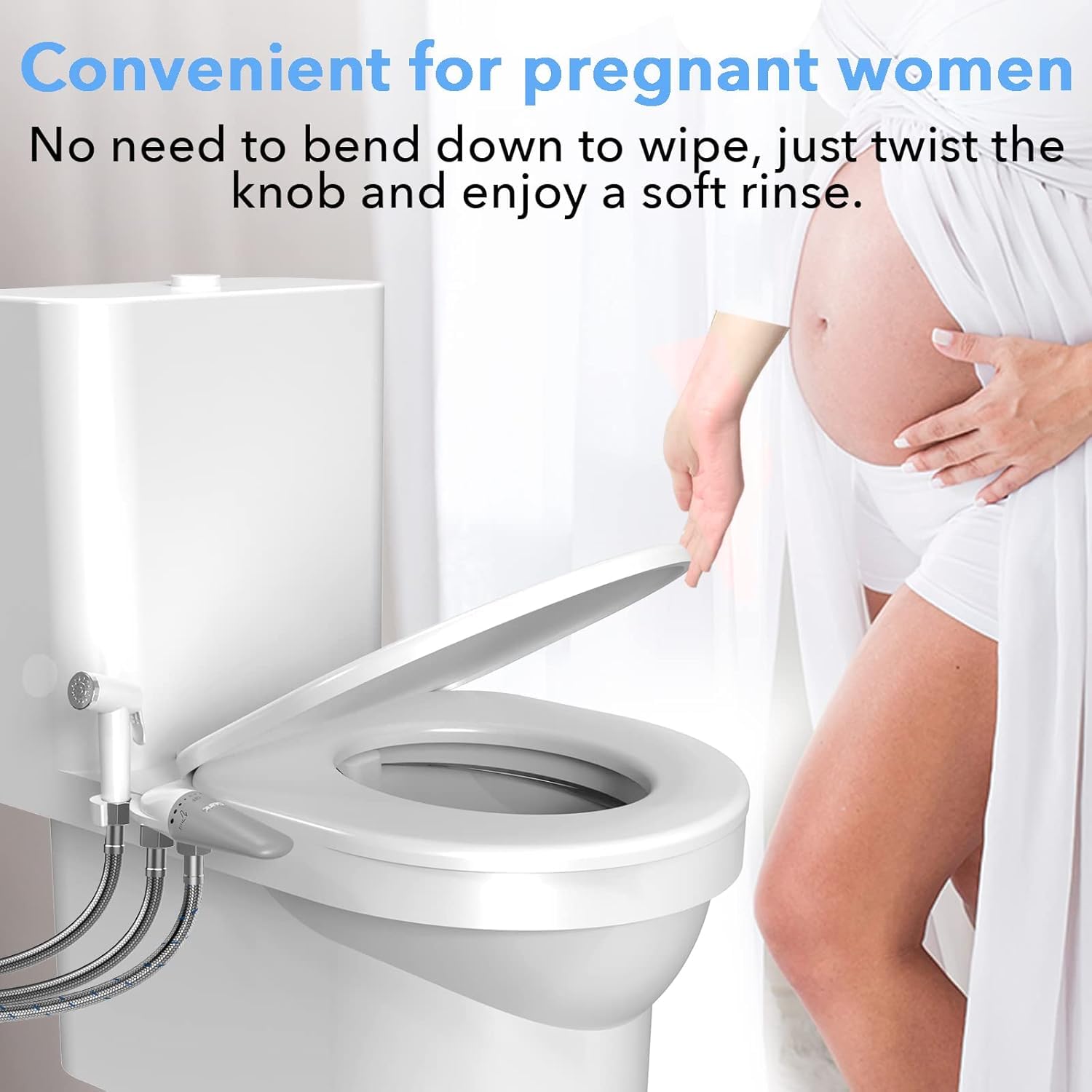 DEANIC 2-in-1 Bidet Attachment with Handheld Bath Bidet Sprayer, Ultra-Slim Adjustable Water Pressure Nozzle, Cold Water Non Electric Hand Sprayer for Toilet Seat (White, 2 Pack)