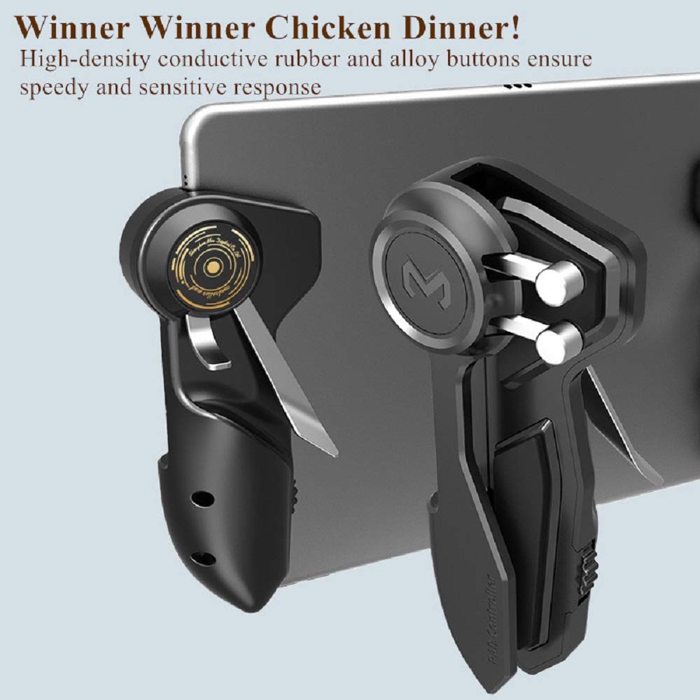 Rakizbe PUBG Controller for Tablet 4 Triggers [6 Finger Operation] Sensitive Shoot Aim Trigger Gamepad Grip, Support 10-12.9 inch iPad & Tablet (Thickness < 10mm), Black