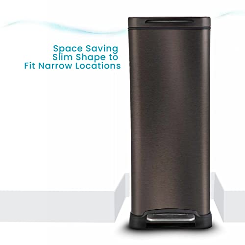 Home Zone Living 12 Gallon Kitchen Trash Can, Slim Body Stainless Steel Design, 45 Liter Capacity, Black