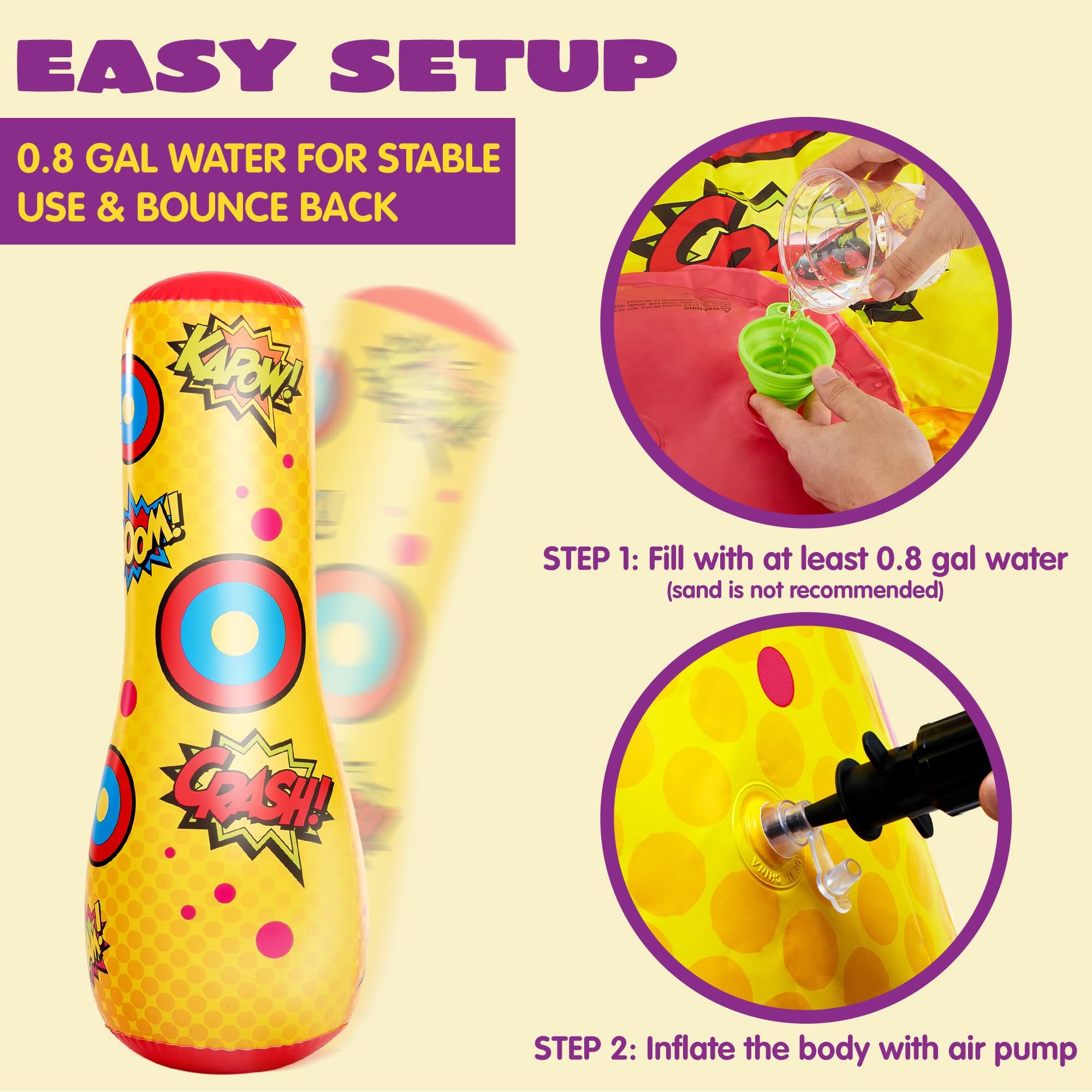 Inflatable Bopper, 47 Inches Kids Punching Bag with Bounce-Back Action, Inflatable Punching Bag for Kids Presents, Inflatable Toys for Kids