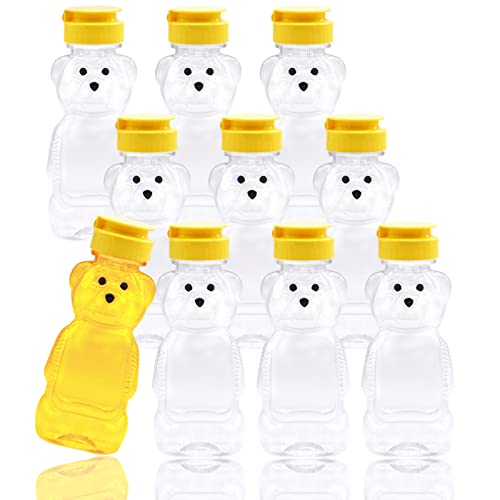 Panxxsen 10 Pack 8 Fluid Oz Plastic Honey Bear Bottle,Honey Squeeze Empty Bottle,Squeeze Honey Container with Yellow Flap Caps for Storing and Dispensing