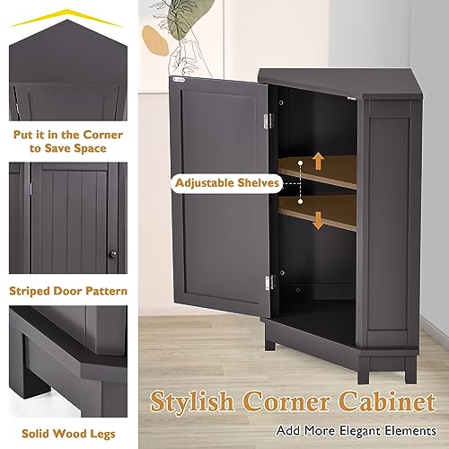 Elegantabode 30'' Modern Corner Cabinet, Freestanding Narrow Storage Cabinet, Adjustable Shelf, MDF Board, Triangle Cabinet Organizer for Living Room Bathroom Kitchen, Black