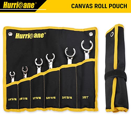 HURRICANE 6 Pc SAE Flare Nut Wrench Set, Brake Line Wrench Set, Size from 1/4" to 1", 6 Point, 15° Offset End, Ideal for Repair and Remove Nuts on Fuel, Tube, Hose, Transmission Lines in Tight Spaces