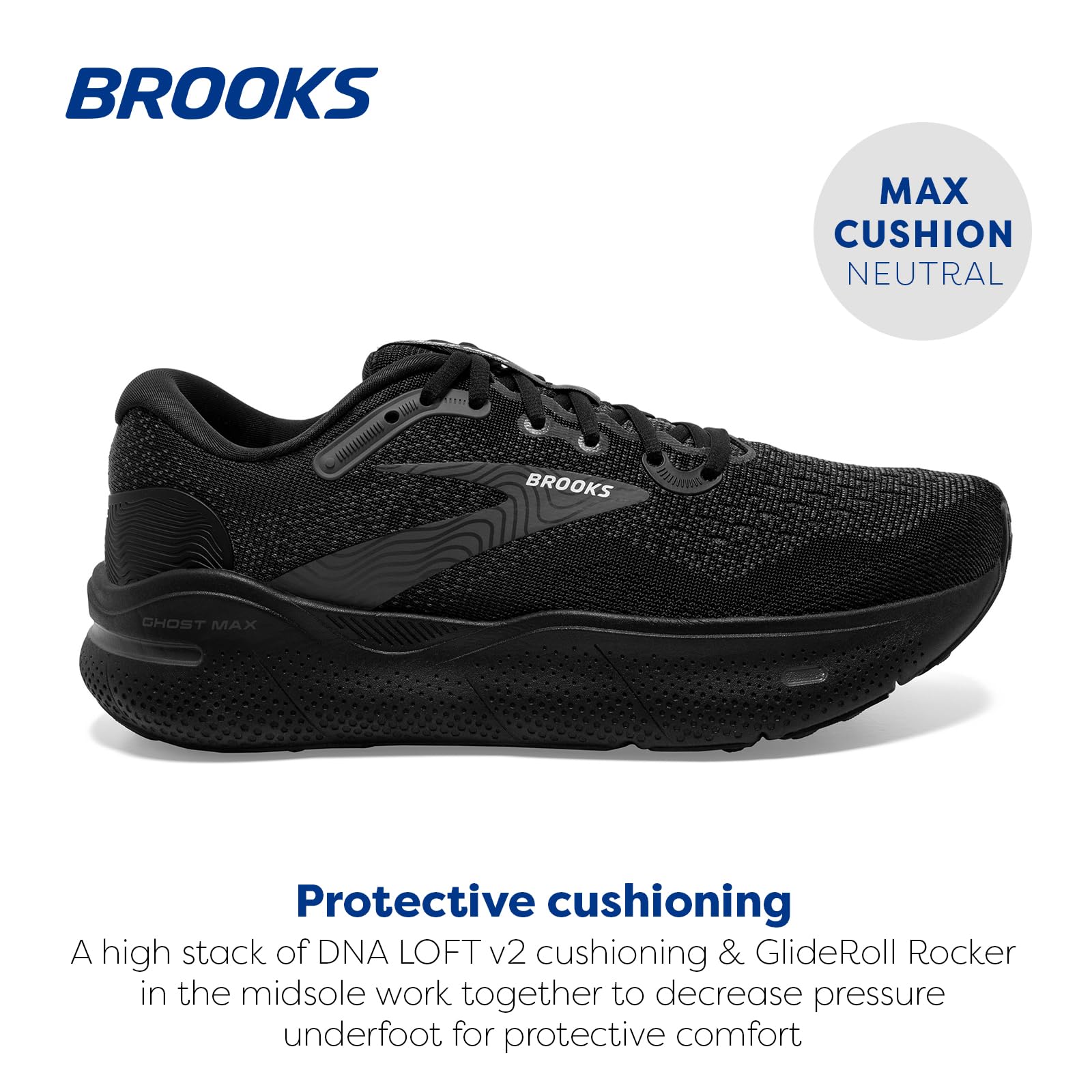Brooks Men’s Ghost Max Cushion Neutral Running & Walking Shoe - Black/Black/Ebony - 13 X-Wide