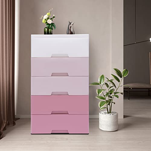 simimasen 5-Layer Pink Storage Drawers Plastic Drawers Dressers Cabinet for Storing Clothes, Towels, Toys